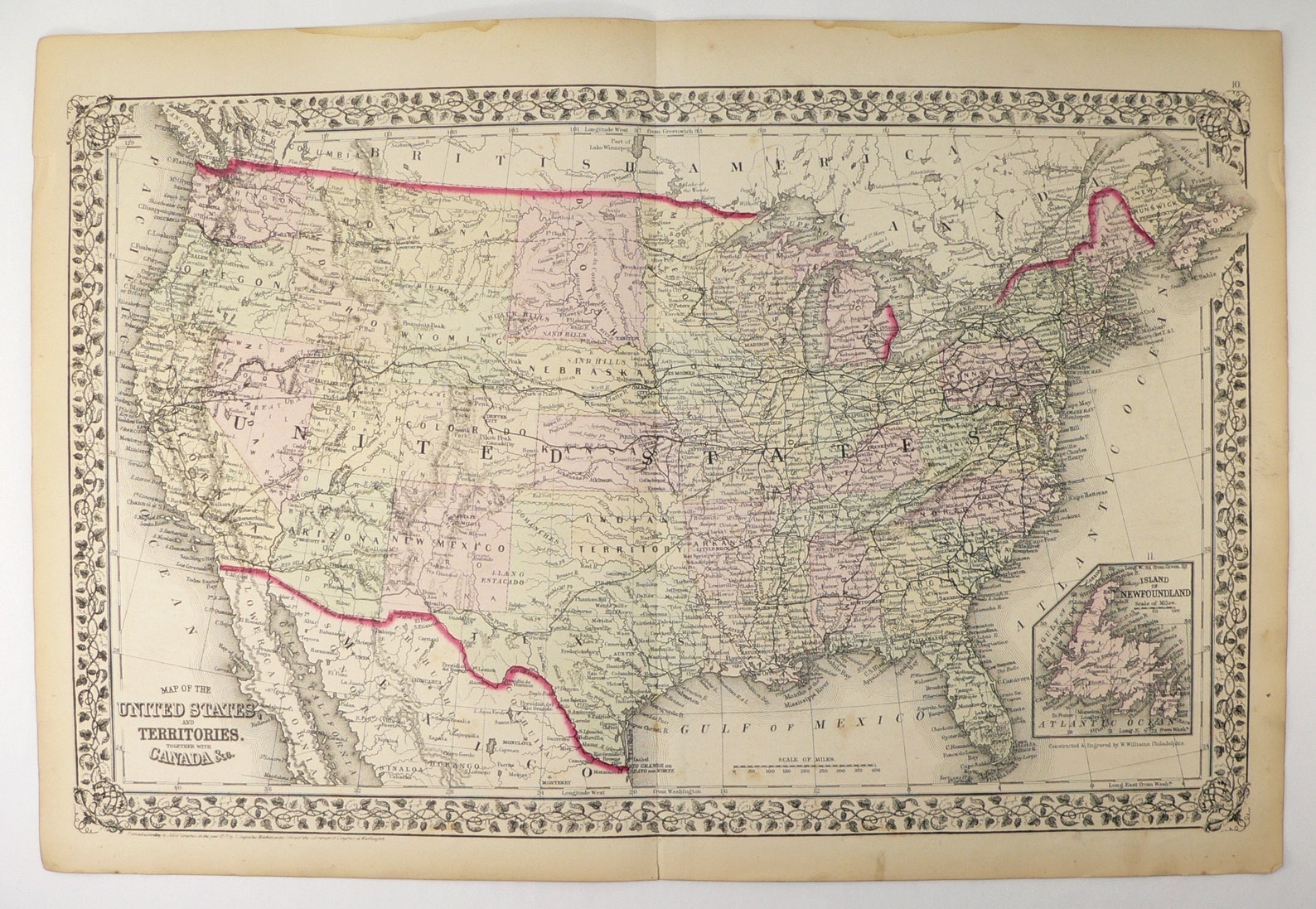 Antique Map of United States Map USA Vintage Map 1872 Mitchell Map ...