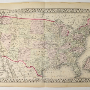 Antique Map of United States Map USA Vintage Map 1872 Mitchell Map ...
