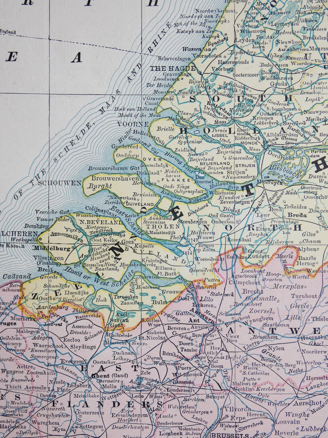 1892 Antique Netherlands and Belgium Map Holland Luxemburg | Etsy
