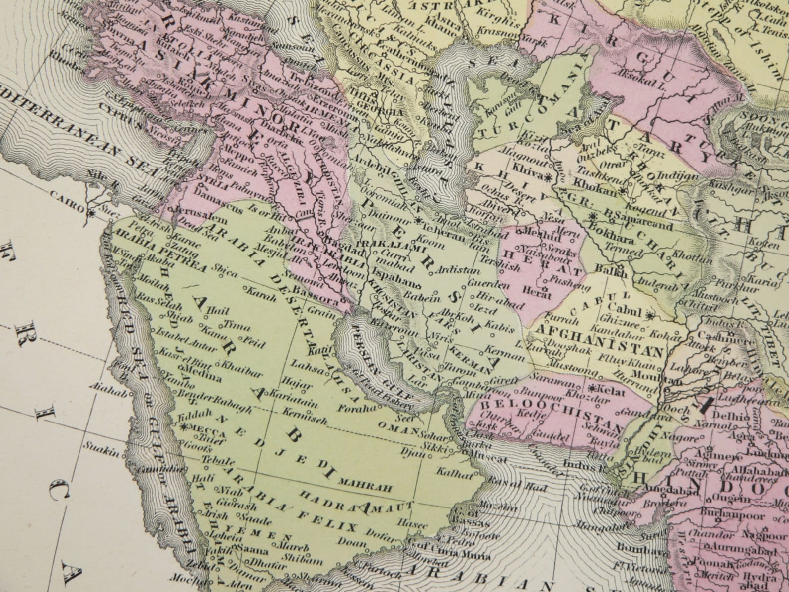 1800s Asia Map of Middle East, China Map India Malaysia 1855 Mitchell ...