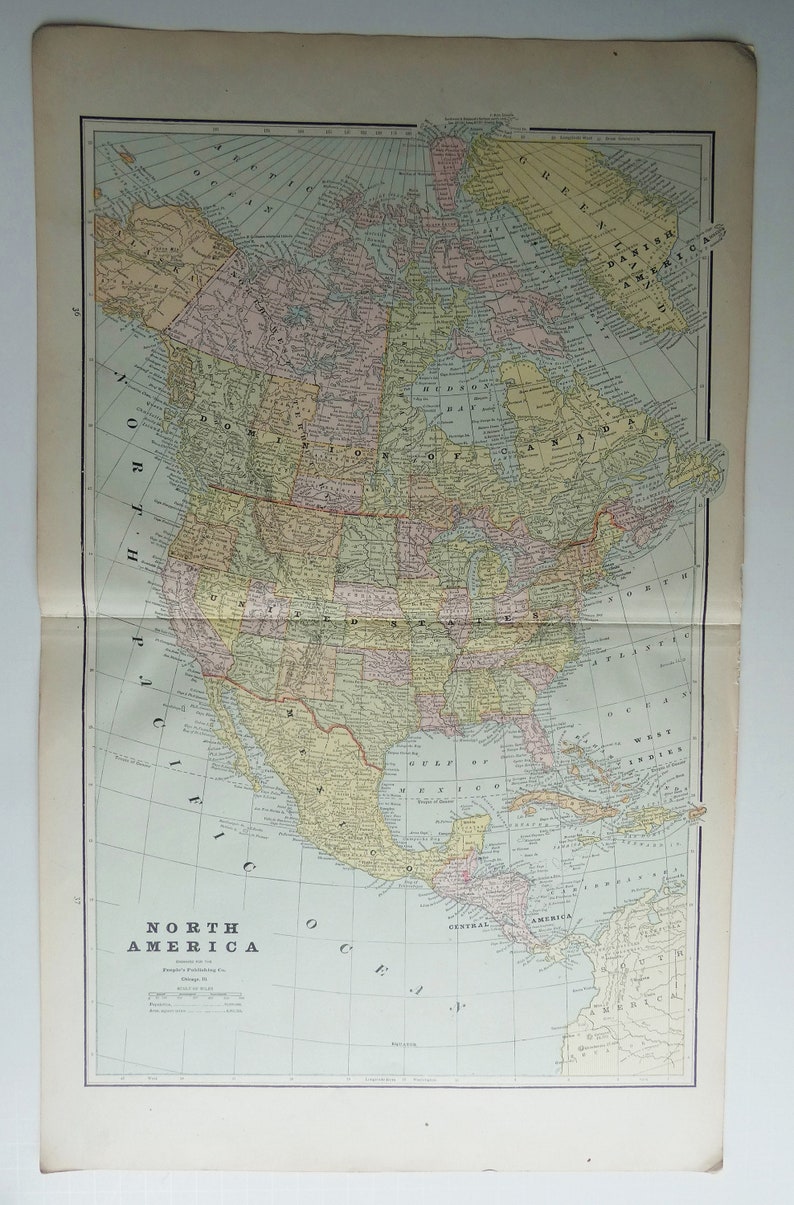 1889 Antique North America Map, United States, Canada, Mexico, Central ...