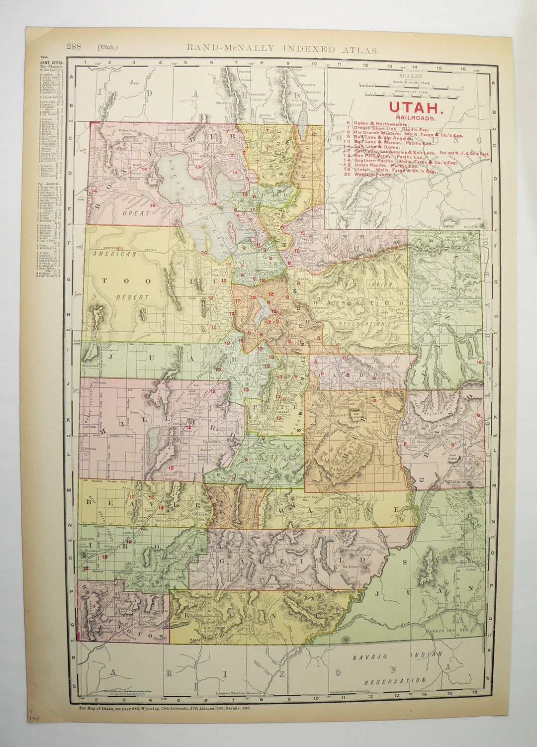 1908 Vintage Utah Map, Real Antique Map of Utah, Railroad Map, Western ...
