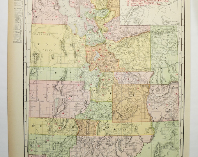 1908 Vintage Utah Map, Real Antique Map of Utah, Railroad Map, Western ...