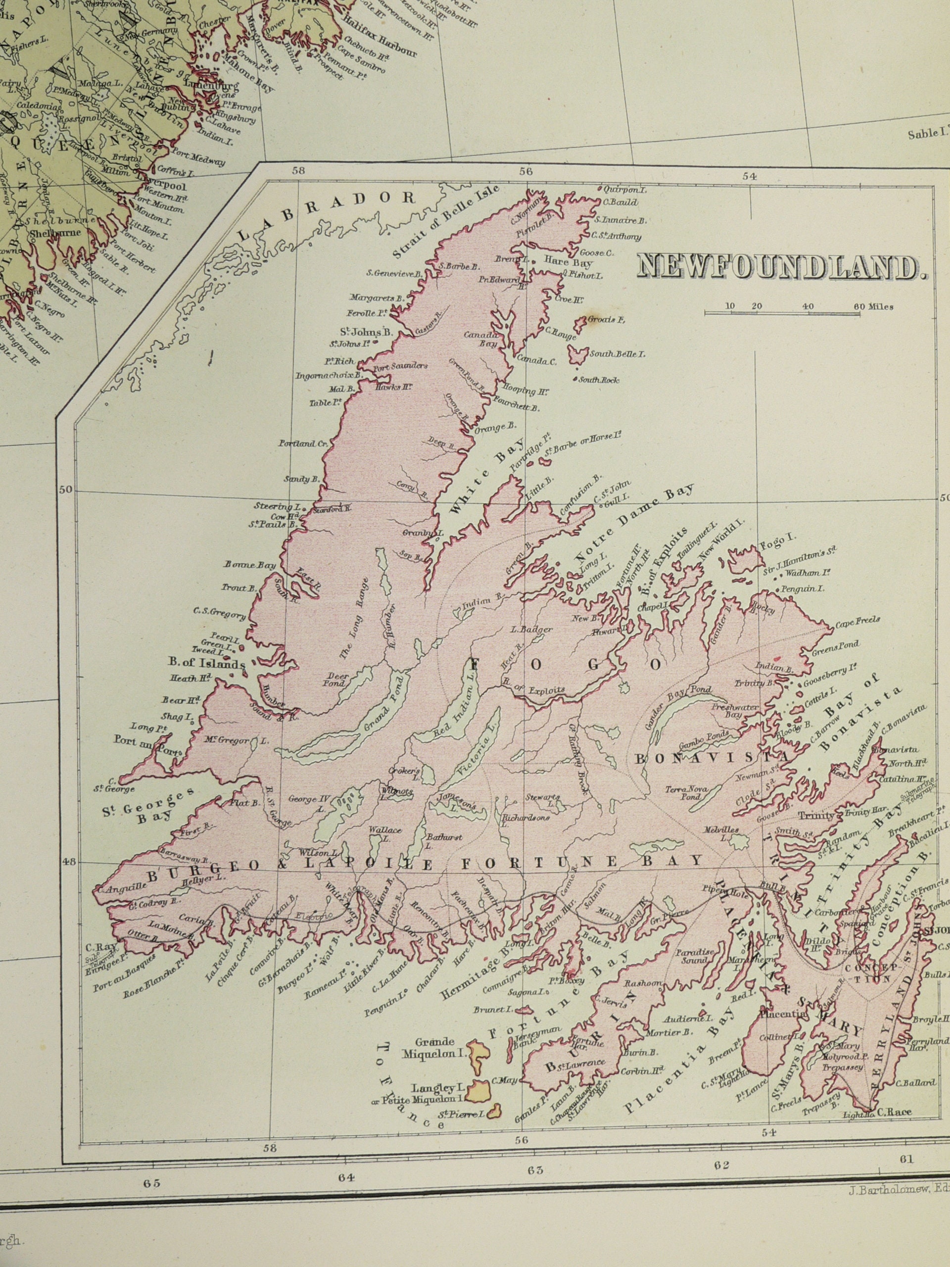 Maritime Canada Map 1873 Large Vintage Map Eastern Canada, New ...