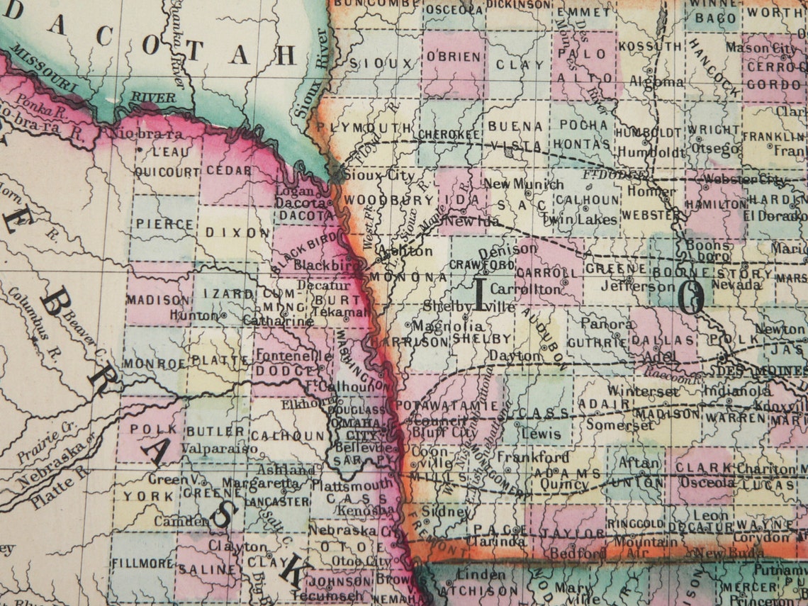 Original 1860 Mitchell Map of Illinois Missouri Iowa Kansas - Etsy ...