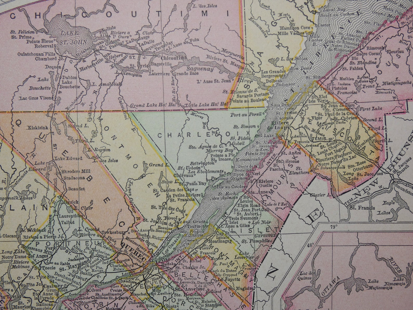 Vintage Map of Ontario and Quebec Canada 1899 Great Lakes, Canadian ...