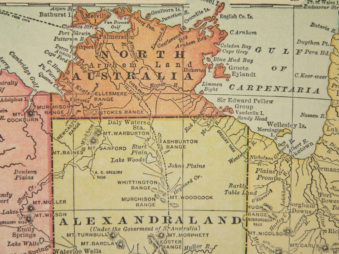 Vintage Australia Map 1896 Real Antique Map of Australia, 1st ...