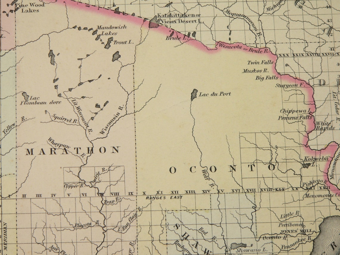 Antique Wisconsin Map Original 1856 Colton Map Wisconsin | Etsy