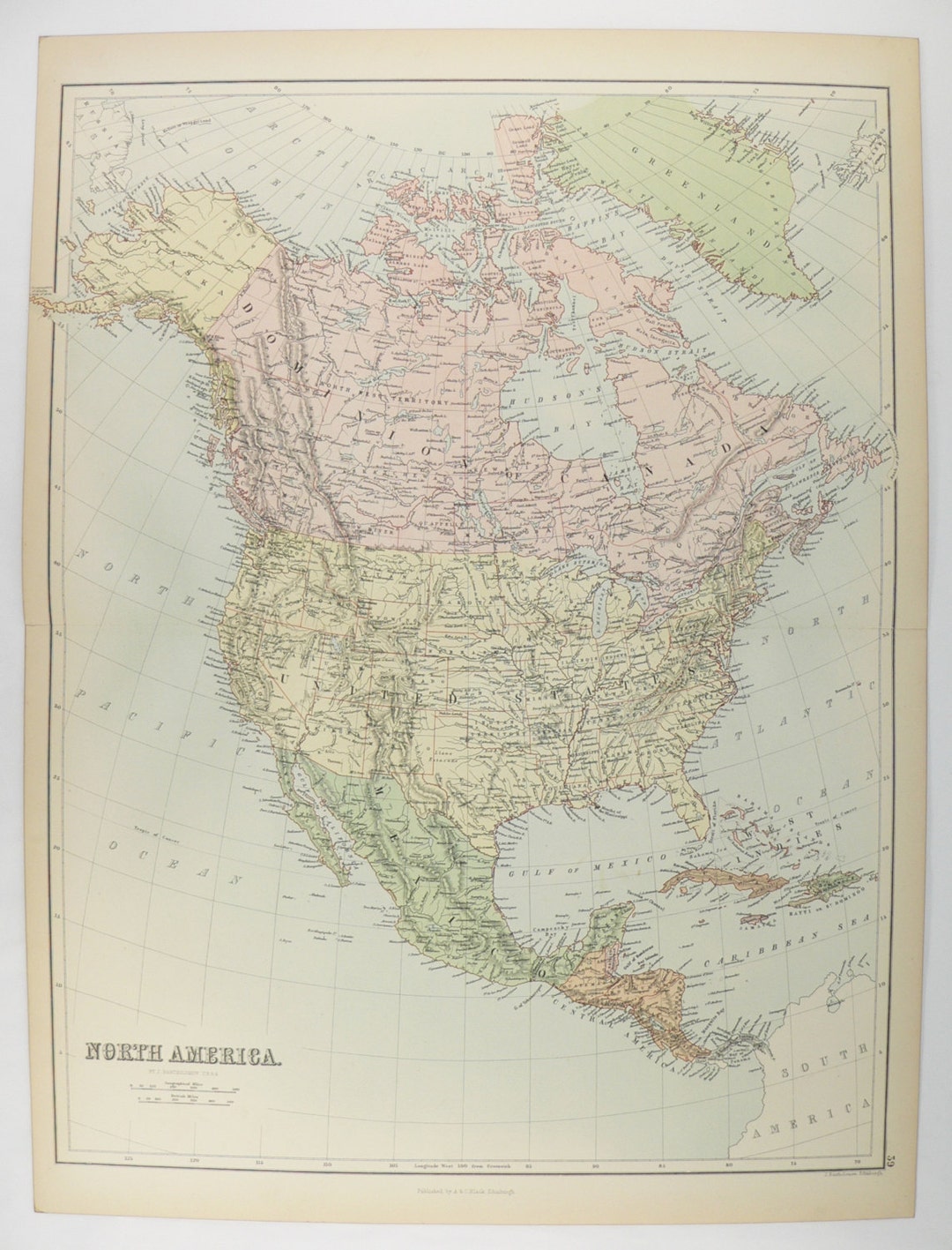 1884 Map of North America, United States, Mexico, Central America and ...