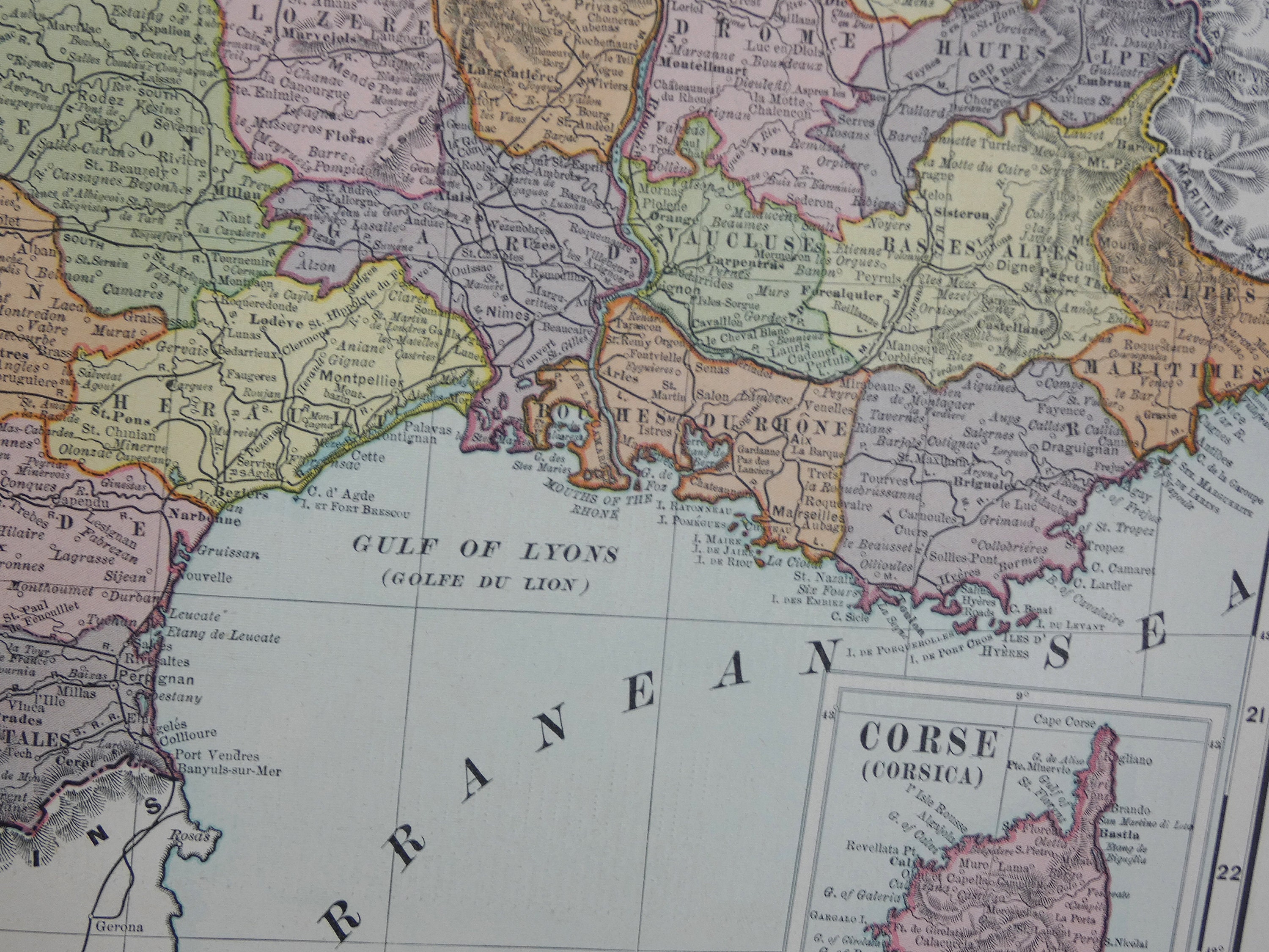 1892 Large Map of France, Original Antique Rand Mcnally France Map ...
