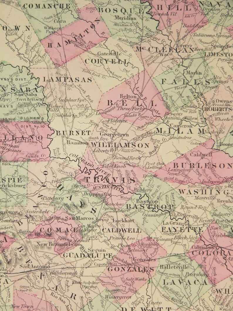 1864 Large Map of Texas Original Antique Texas Map by Johnson | Etsy