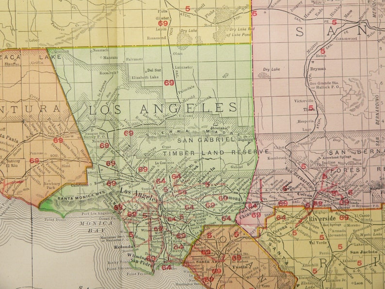 1908 Large Southern California Map Original Vintage Map of - Etsy