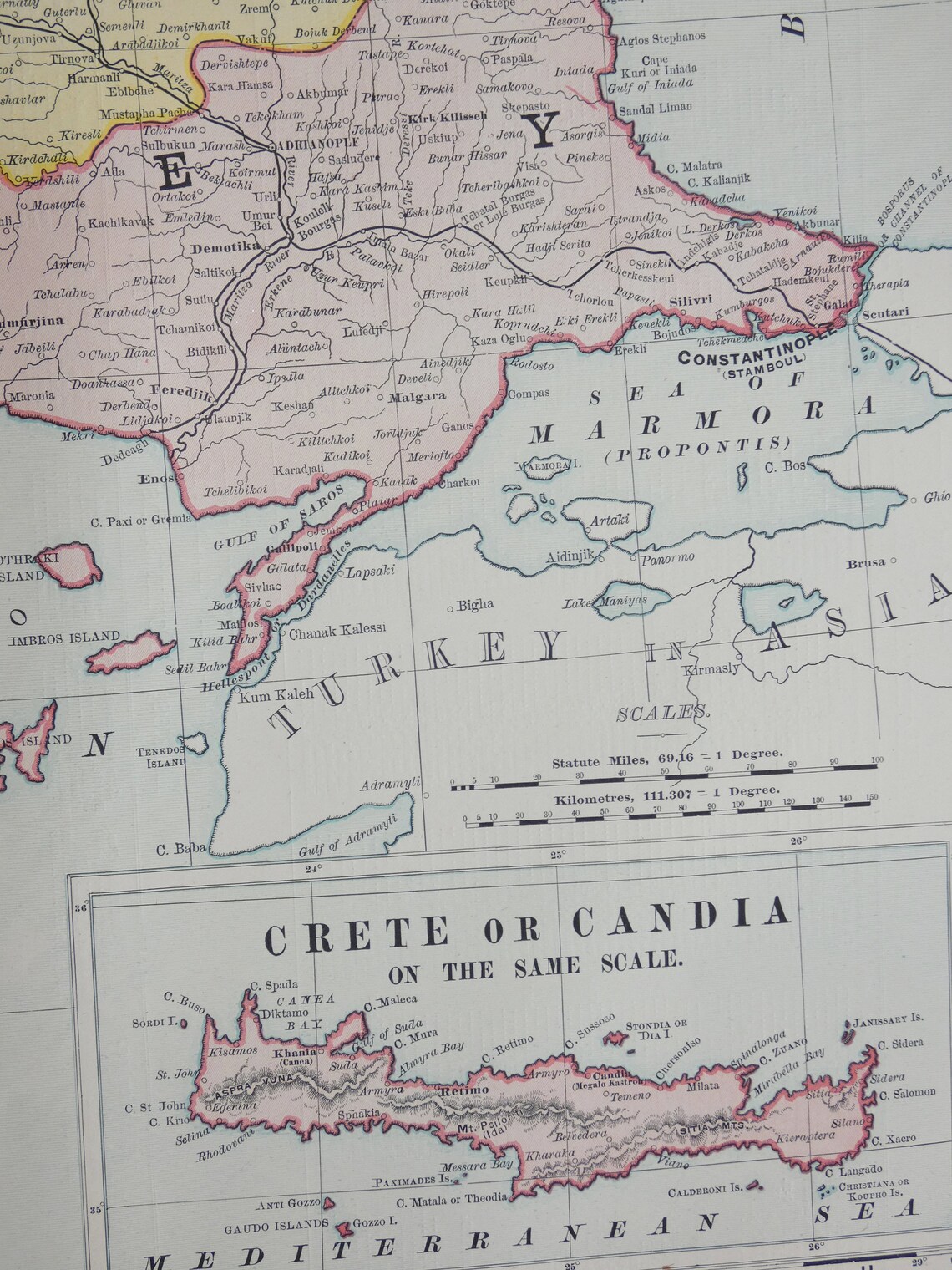 1892 Large Vintage Map of Turkey in Europe Balkans Crete | Etsy