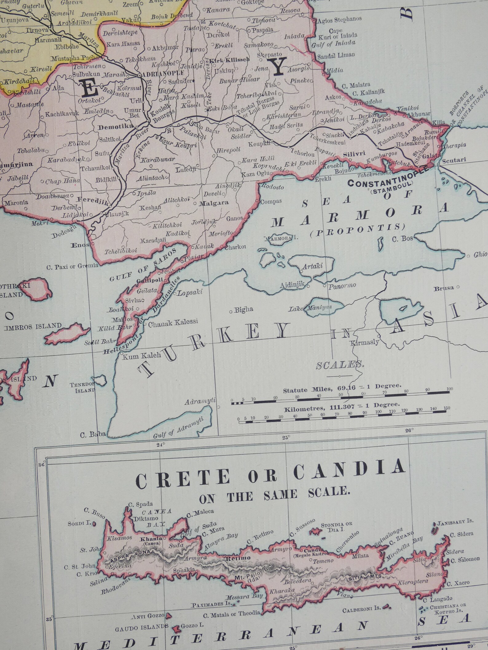 1892 Large Vintage Map of Turkey in Europe Balkans Crete | Etsy