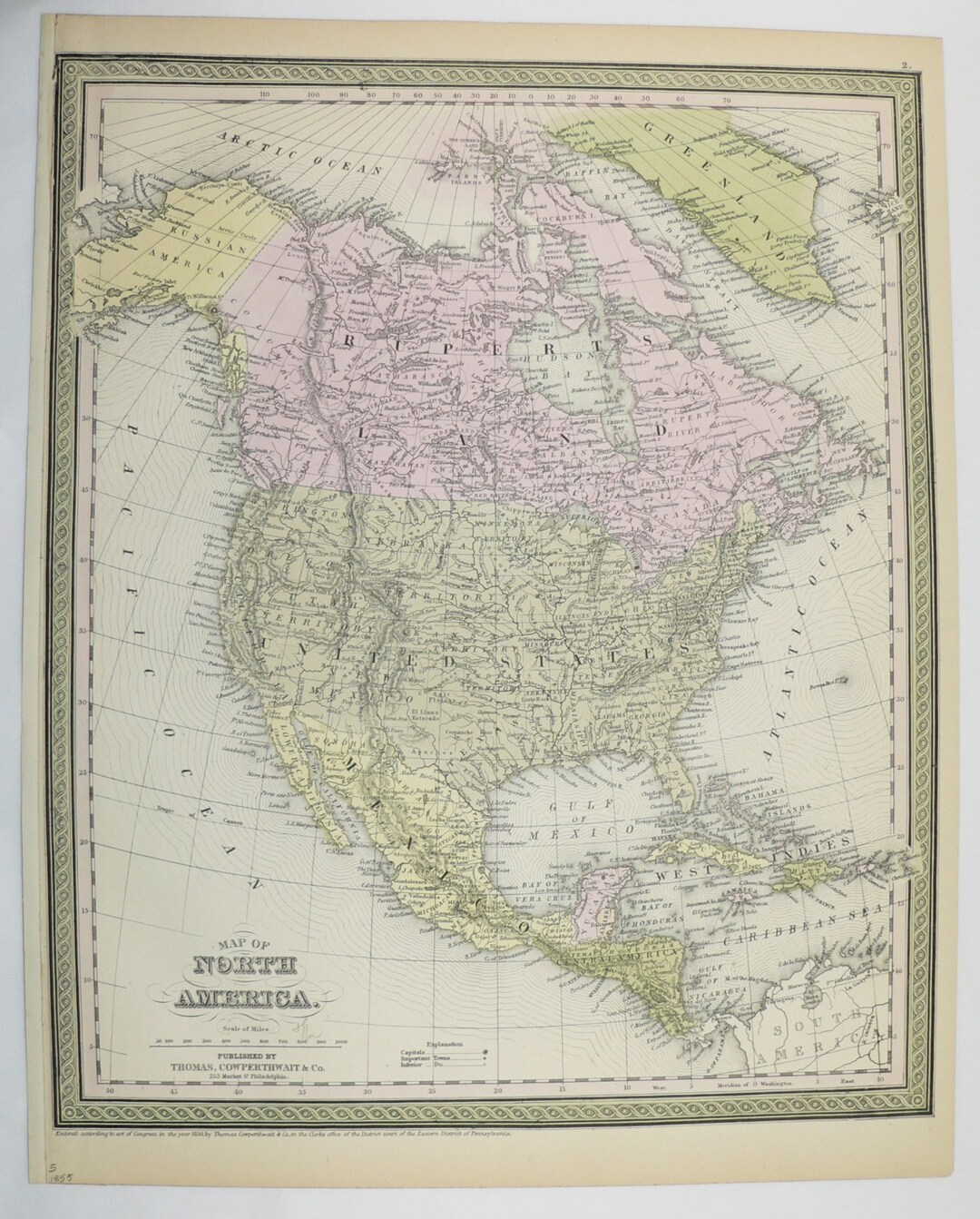 1855 Mitchell Map of North America, Original Antique Map of United ...