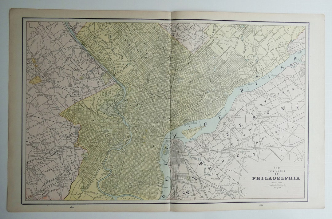Antique 1889 Map of Philadelphia With Boston and Baltimore, City Street ...