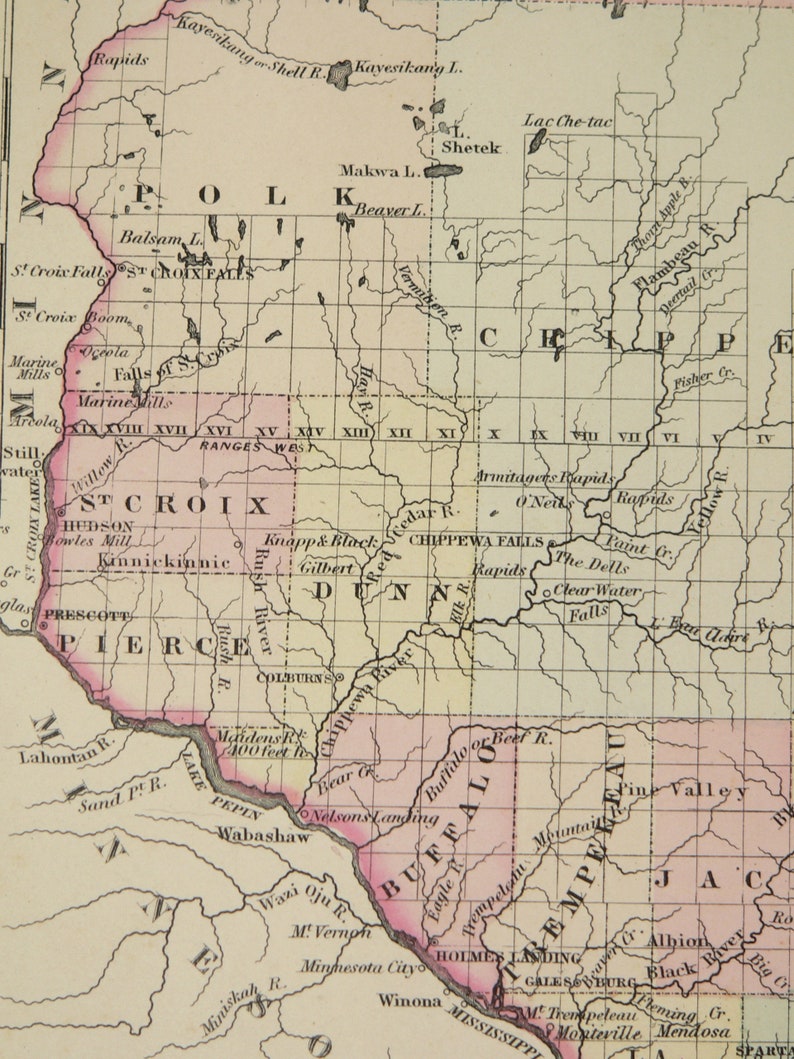 Antique Wisconsin Map Original 1856 Colton Map Wisconsin | Etsy