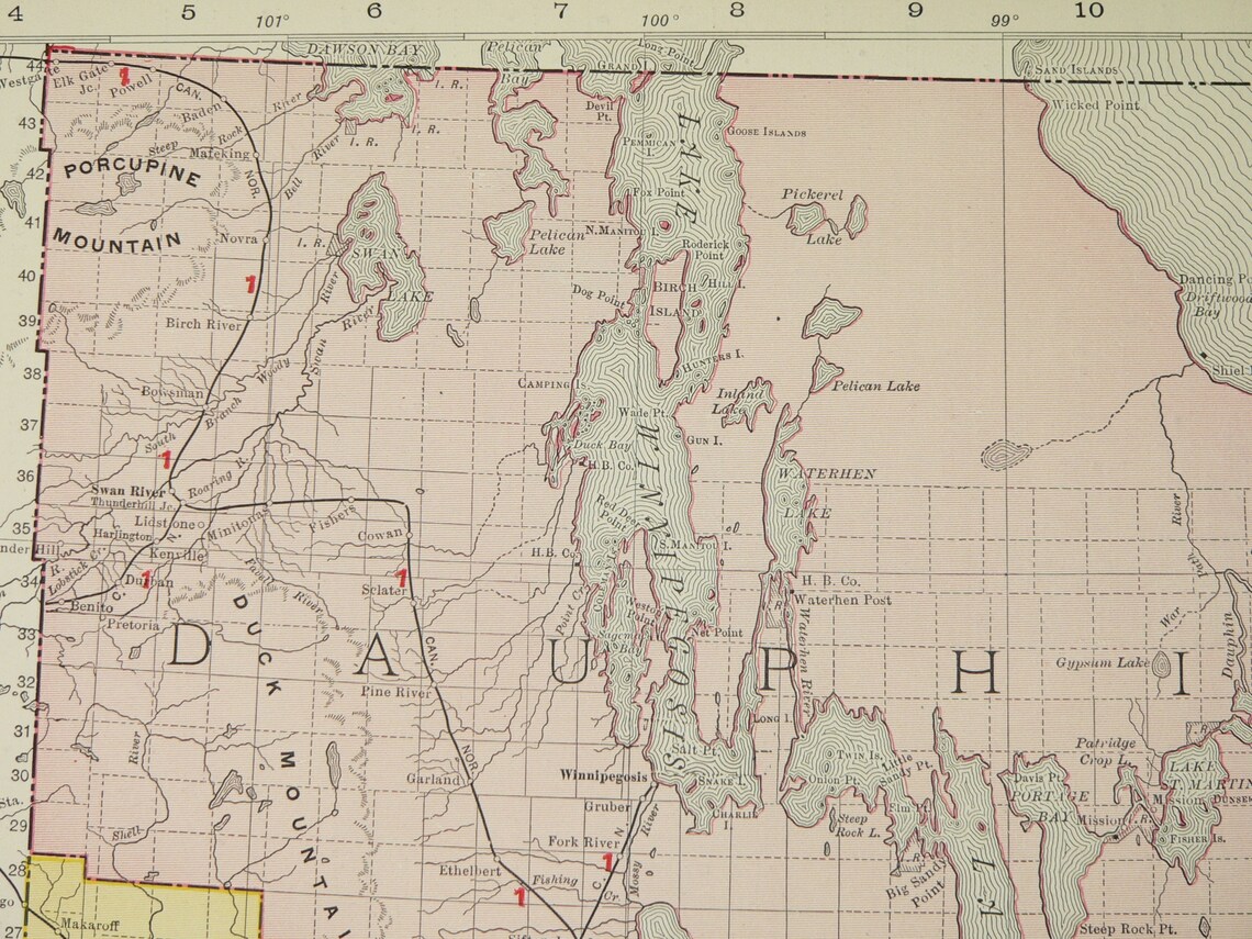 1908 Map of Manitoba Canada, Original Antique Map, Vintage Manitoba Map ...