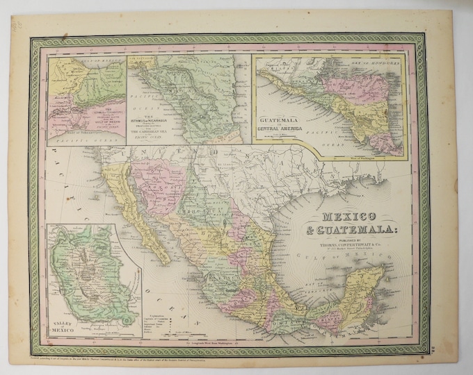 1854 Mitchell Map of Mexico and Central America, Guatemala, Nicaragua ...