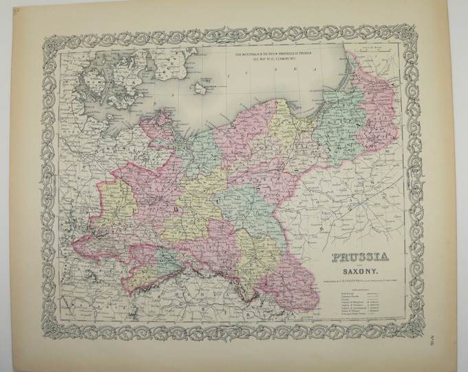 Antique Eastern Germany Map 1856 Colton Map of Prussia, Saxony, and ...