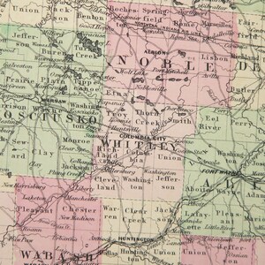 Large 1864 Johnson Map of Indiana, Original Hand Color Antique Map - Etsy