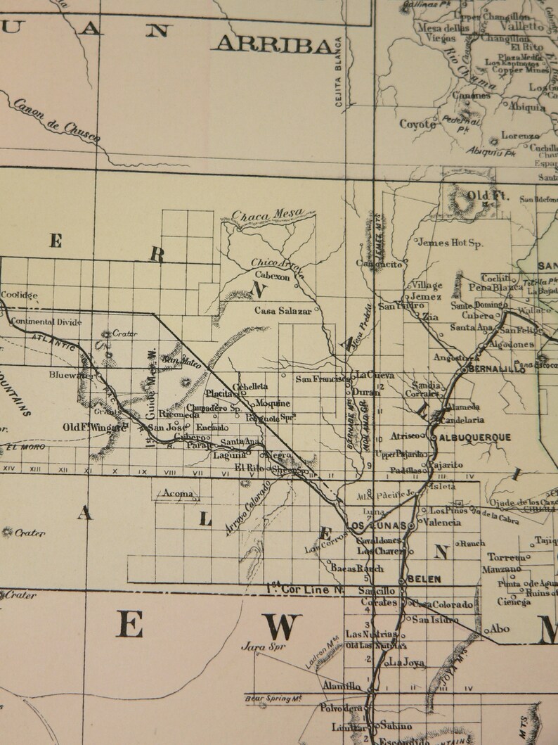 1889 Large Arizona Map New Mexico Map Southwest US State - Etsy