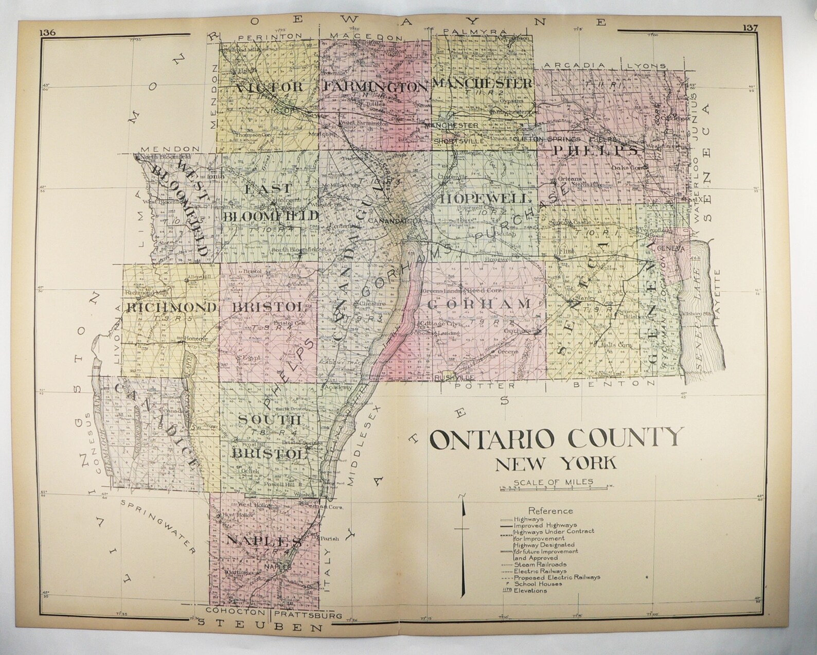 Ontario County NY Map 1912 Large Map New York County Map | Etsy