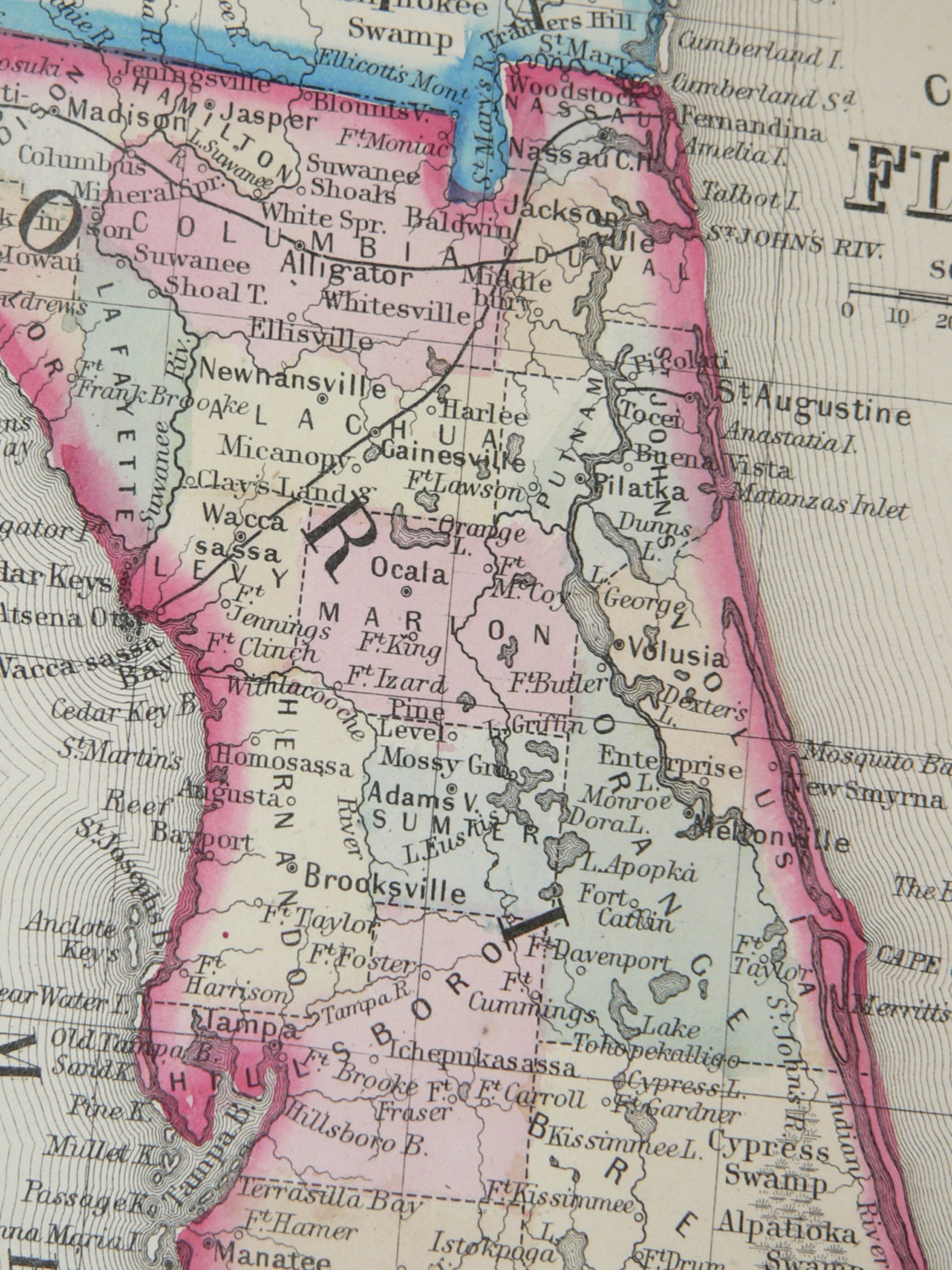 1860 Mitchell Map of Florida and South Carolina, Original Antique Map ...