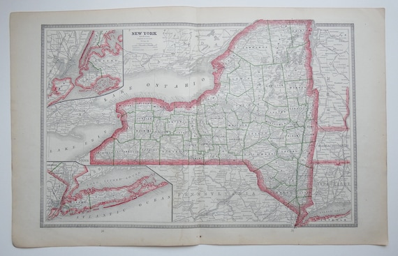 Antique New York Map 1884 Cram Map of New York State Long | Etsy