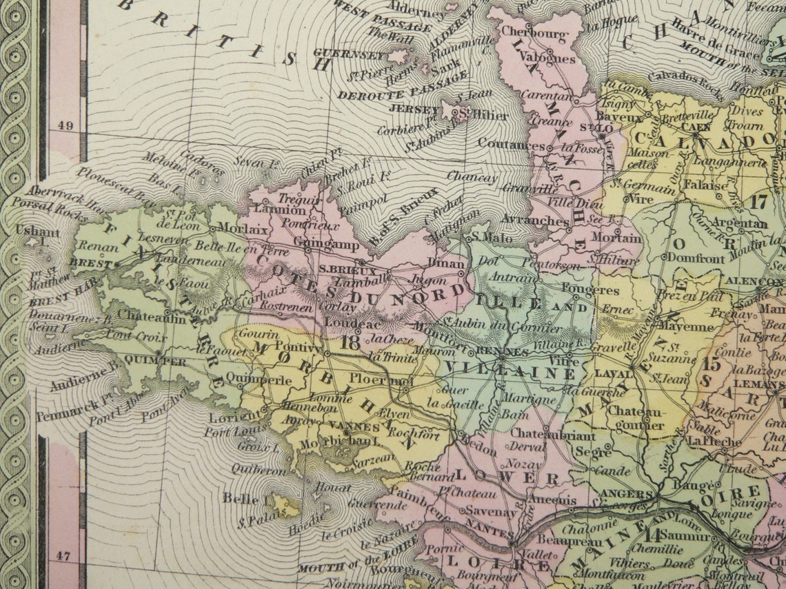 1854 Mitchell Map of France, Original Antique Map, Vintage French Decor ...