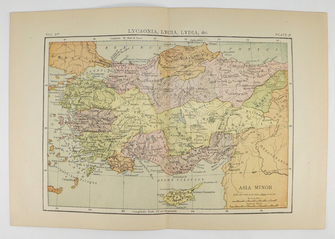 Asia Minor Map Turkey in Asia Map 1894 Vintage Map Cyprus, Turkey ...