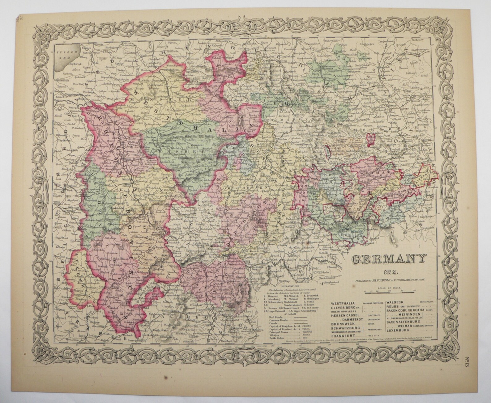 NW Germany Map Original 1859 Colton Map, Old World Map, Historical Map ...