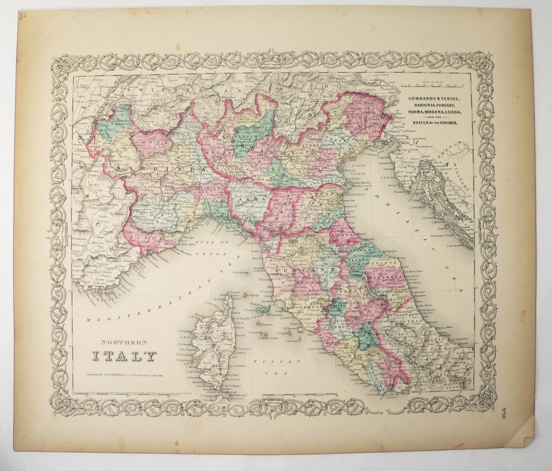 1856 Colton Italy Map, Northern Italy Map, Tuscany Lombardy Map Italy ...