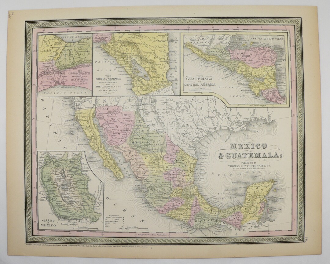 1855 Mitchell Map of Mexico, Central America, Guatemala, Honduras ...