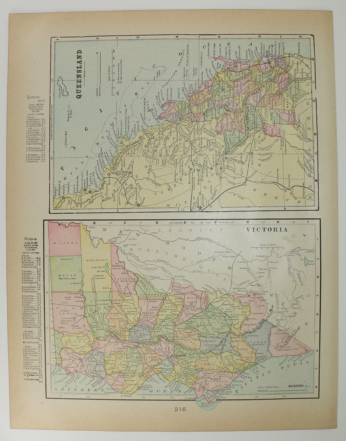 1901 Map New South Wales Victoria Map Queensland Vintage Map - Etsy