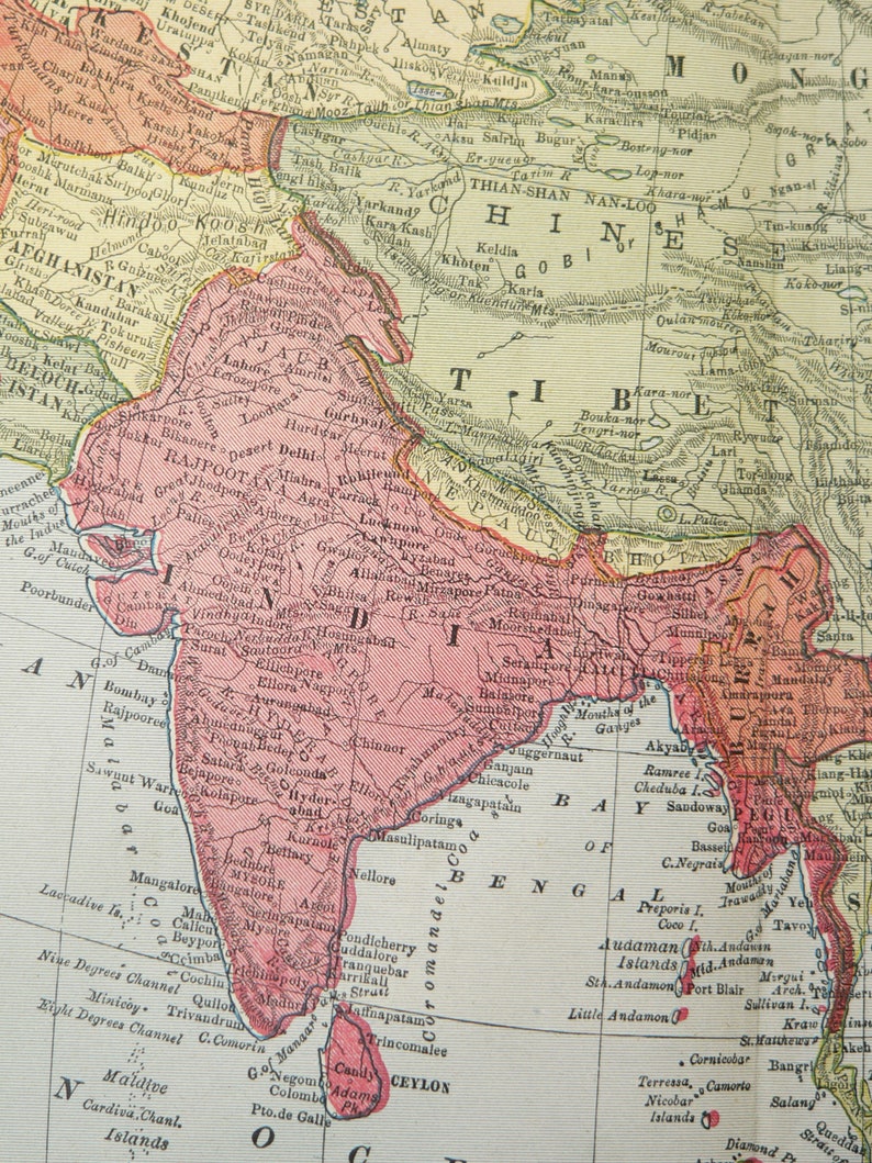 Original 1884 Cram Asia Map, Middle East, China, India, Siberia, Asian ...