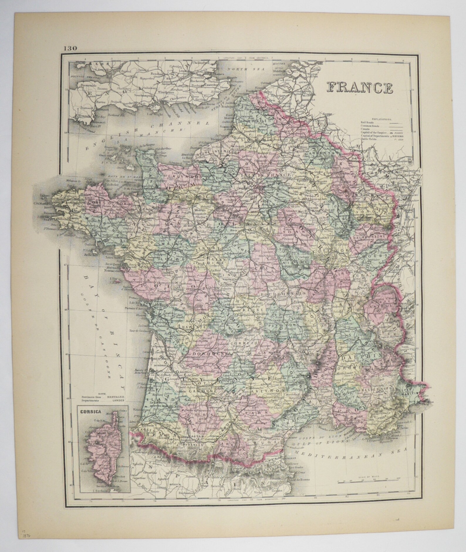 Vintage France Map Germany Austria Map Switzerland 1876 OW | Etsy