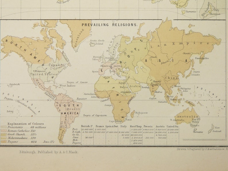 Antique World Map 1873 A & C Black Map of the World Ocean - Etsy