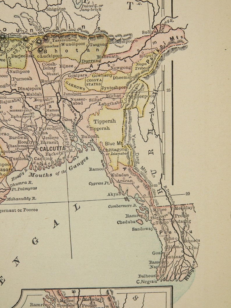 Antique India Map 1896 Vintage Map of India, Sri Lanka Ceylon, Nepal ...