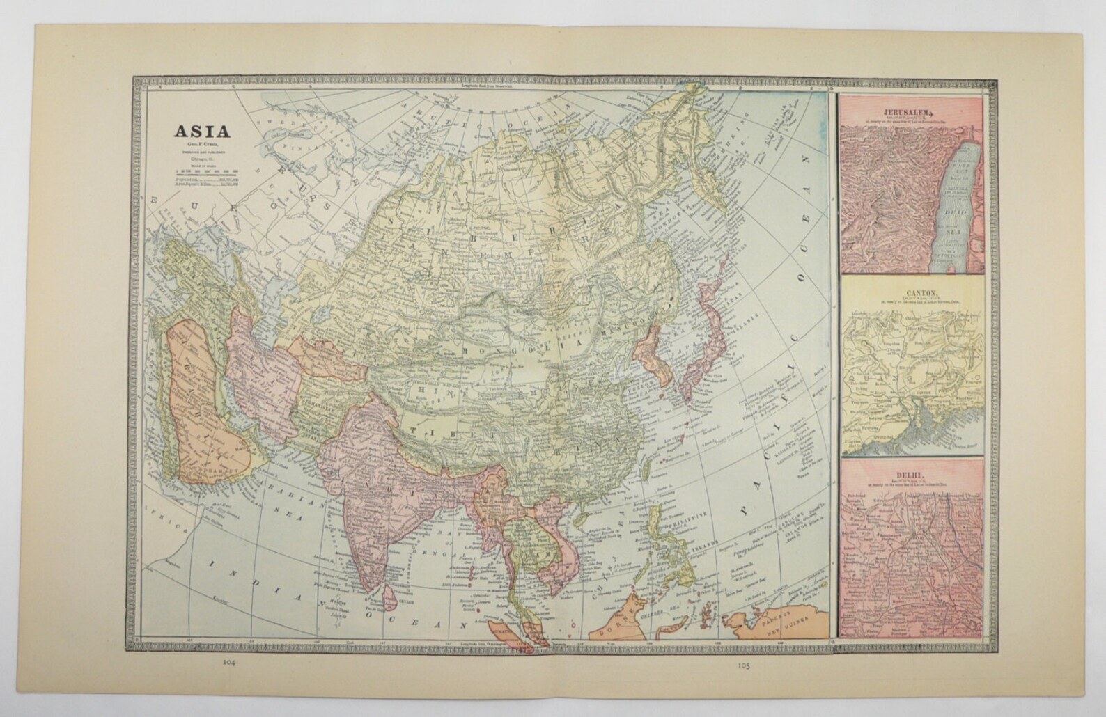 1885 Antique Asia Map, Russia, Pakistan, Afghanistan, Map of Middle ...