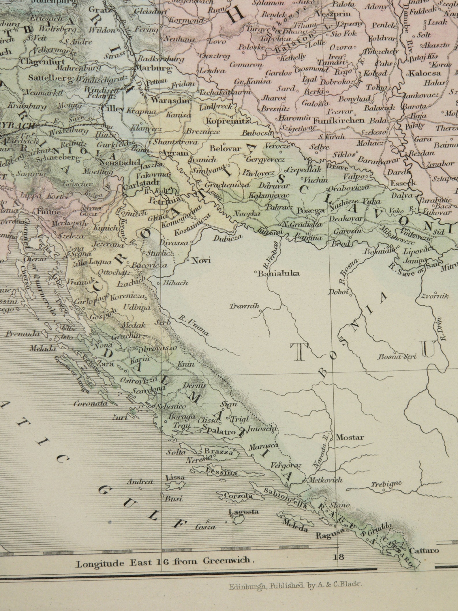 Original Antique Austria Map 1852 Adam & Charles Black Map of Austria ...