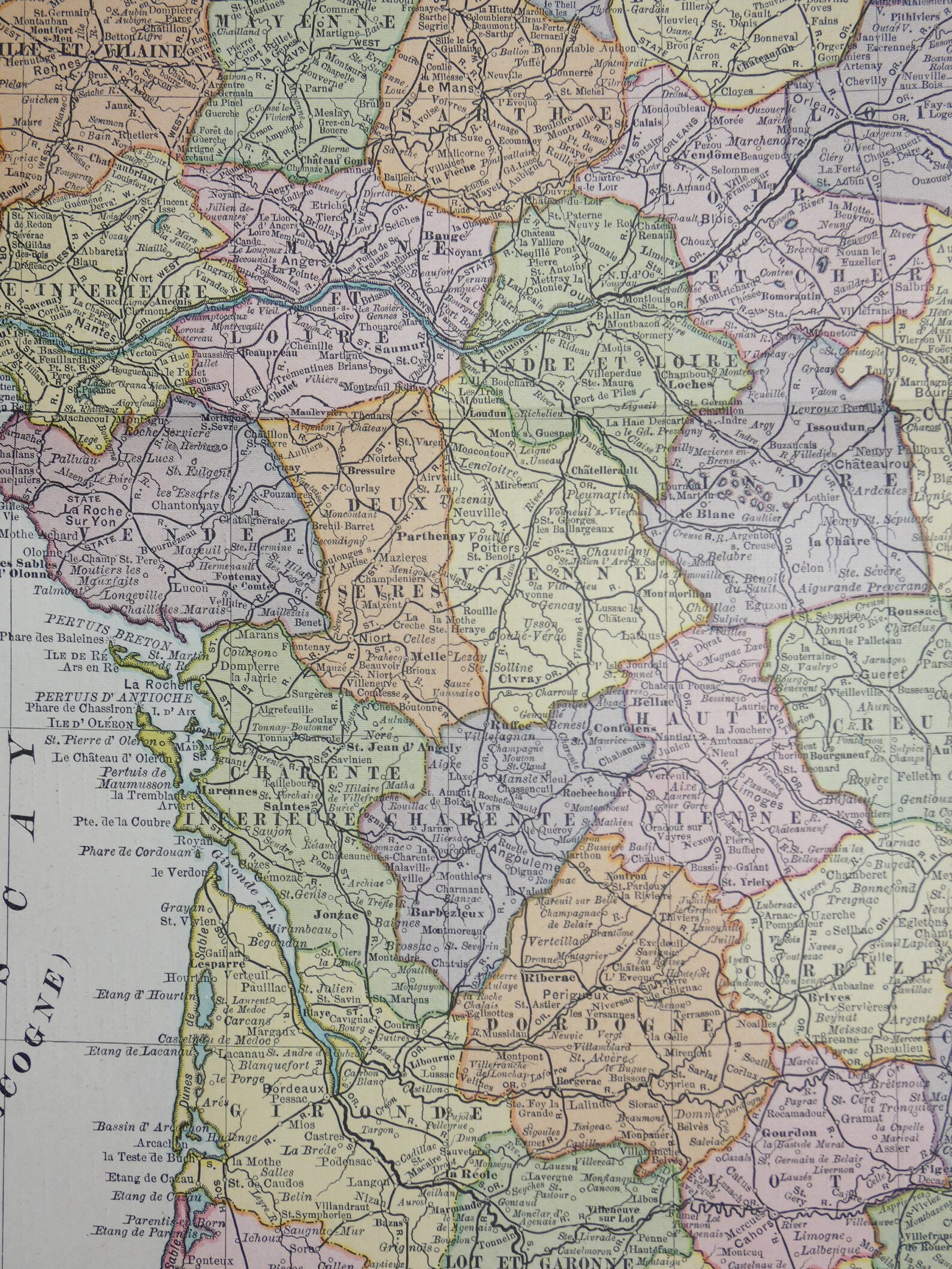 1892 Large Map of France, Original Antique Rand Mcnally France Map ...