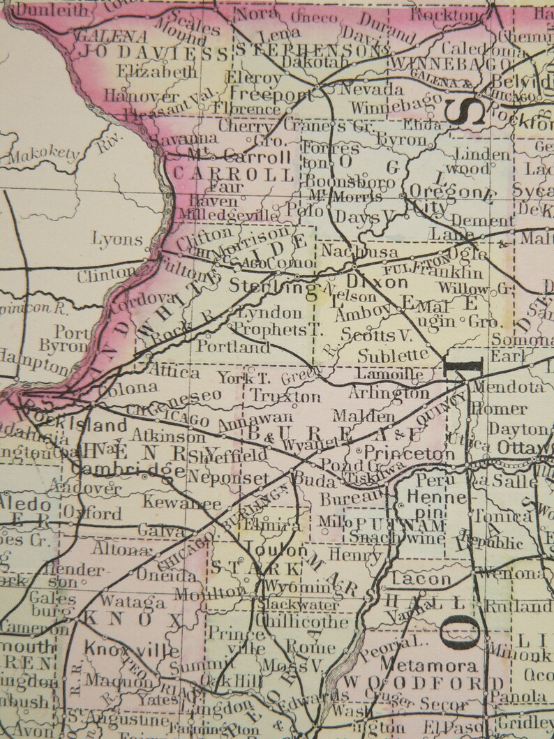 1872 Mitchell Illinois Map, IL Map, Antique Map of Illinois State ...