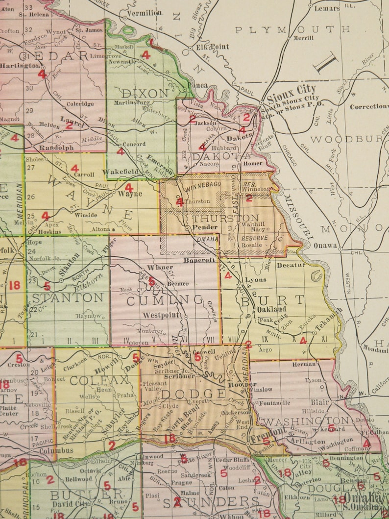 Large Antique Nebraska Map 1908 Original Vintage Map of | Etsy