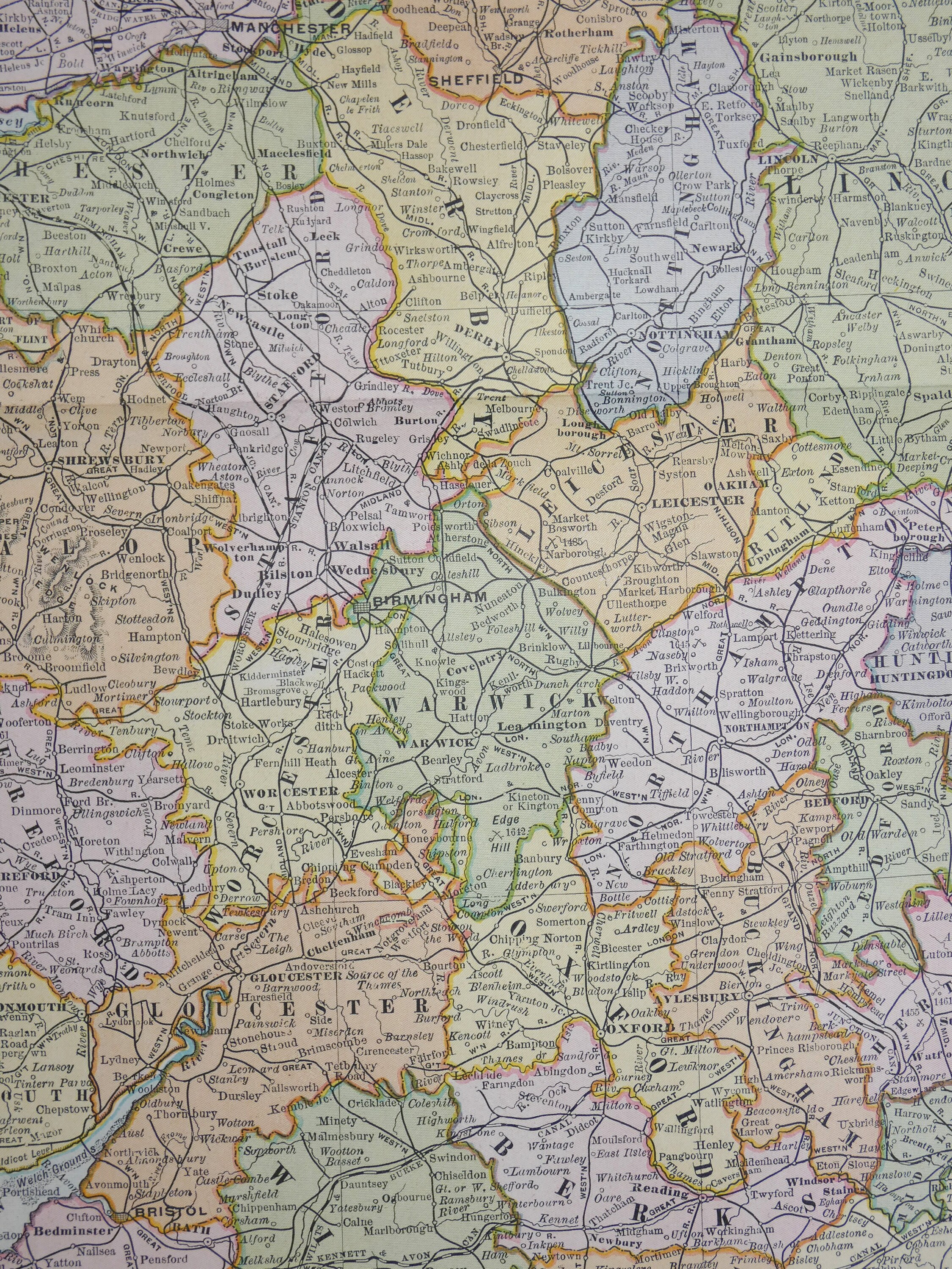 Large Map of England 1892 Original Vintage Map, United Kingdom, Great ...