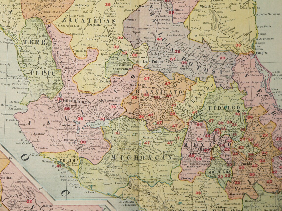 Large Mexico Map, 1908 Antique Map of Mexico, Railroad Map, Vintage ...