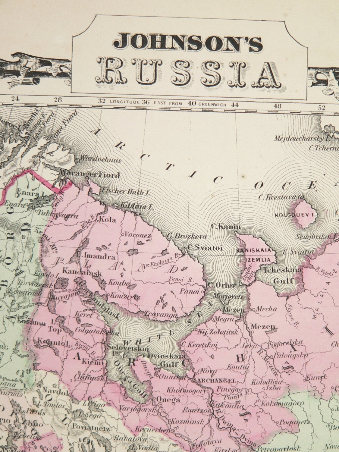 Original Antique Map of Russia, Ukraine Map Poland 1863 Johnson Map ...