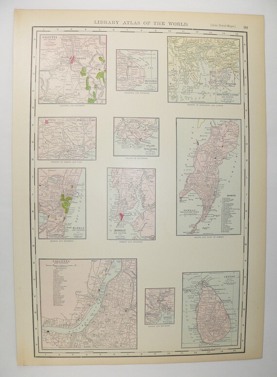 1912 Vintage India Map Calcutta Bombay Singapore Peking | Etsy
