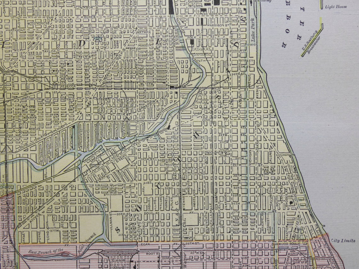 1889 Antique Map of Chicago and St Louis MO Original Vintage - Etsy