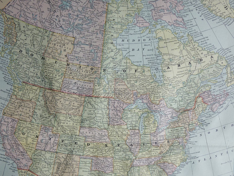 1889 Antique North America Map United States Canada Mexico | Etsy